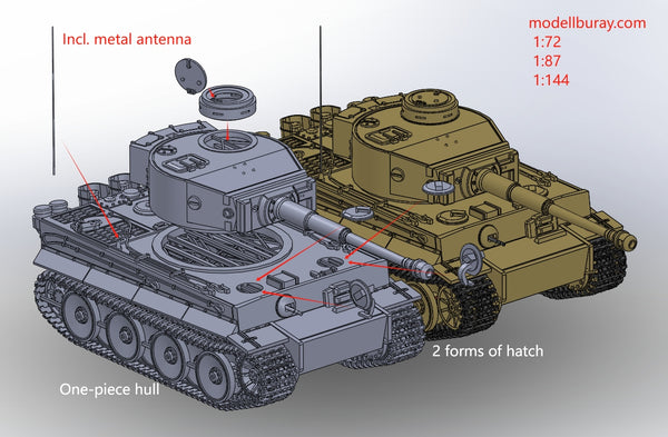 1:72, 1:87 Tiger tank, 1:144 Tiger tank, 3D printed kit, Tiger H, Tige ...