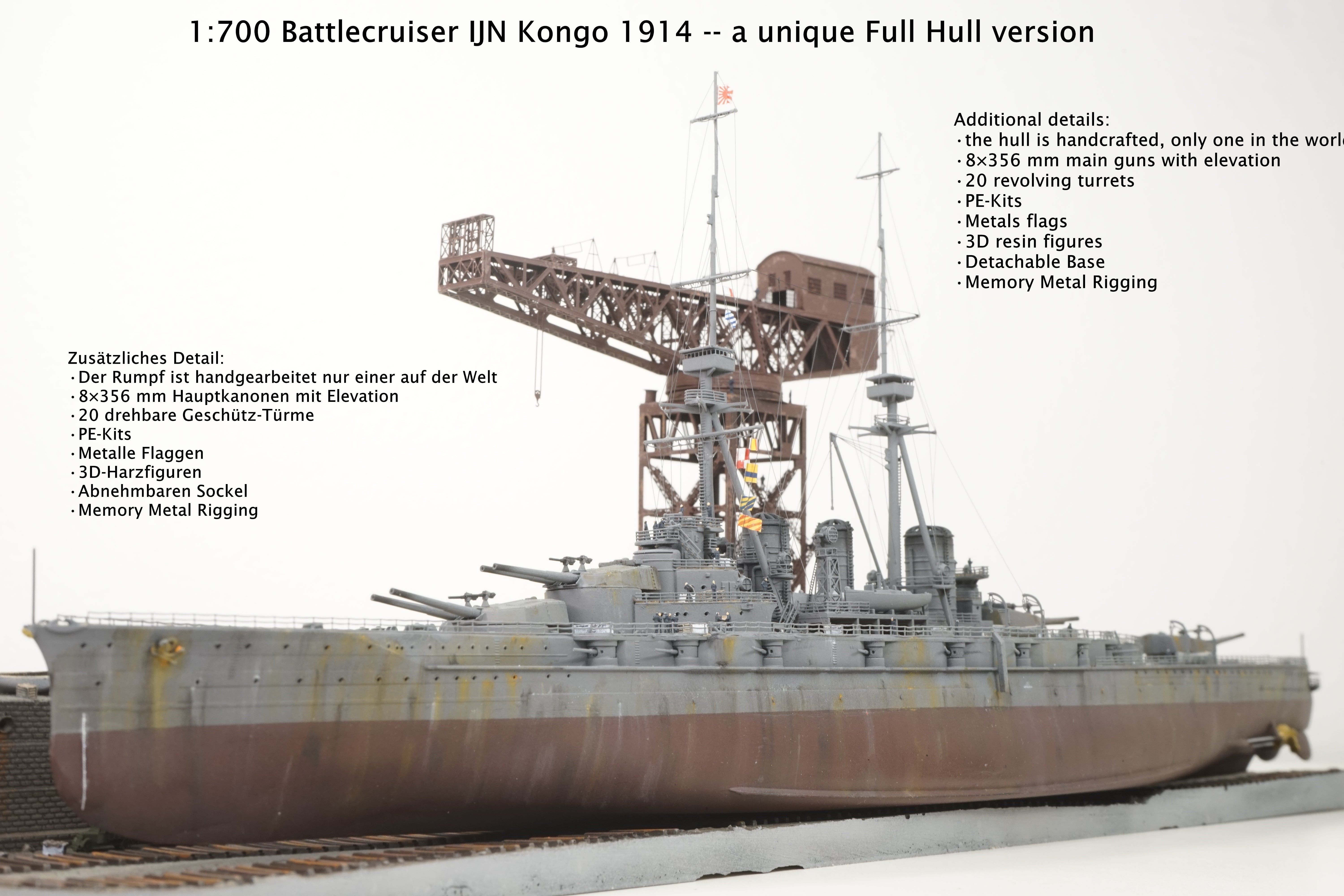 1:700 IJN Battlecruiser Kongo, Fertiges Modell mit Vitrine, Finished m ...