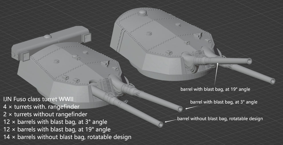 1:700 IJN 14 inch gun turret, 356mm turret, Kongo turret, Fuso turret ...