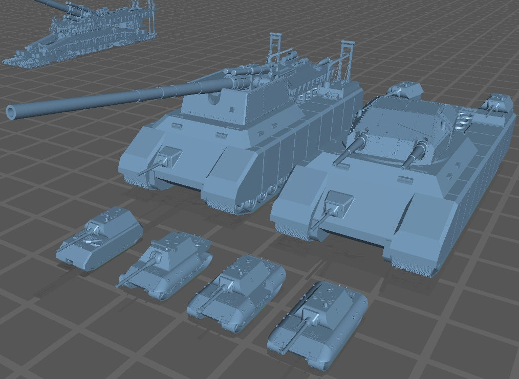 German super heavy tanks set, 1:700 P1000 Ratte und P1500 landkreuzer ...