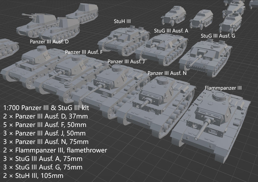 1:700, 1:350 German medium tanks, Panzer III, Panzer IV, Panzer V, Pan ...