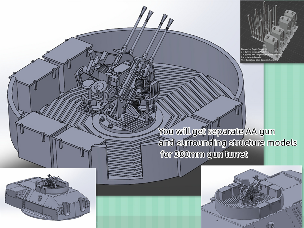 1:700, 1:350, 1:250 German Main Gun Turret, 3D printed, battleship, Bi ...
