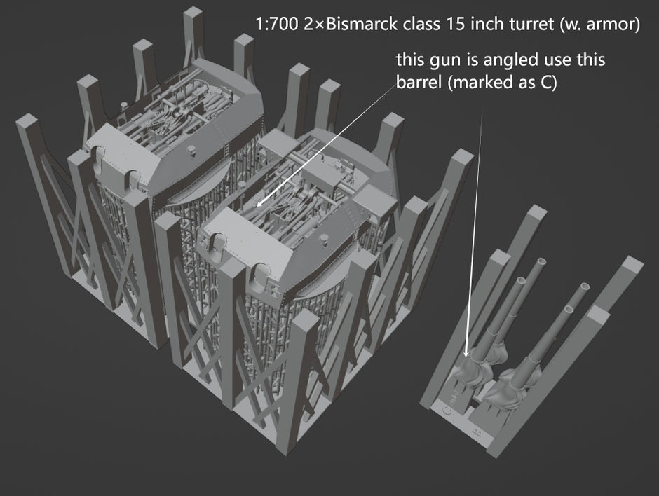 German Navy models, full interior turrets, Bismarck, SMS Bayern, SMS ...